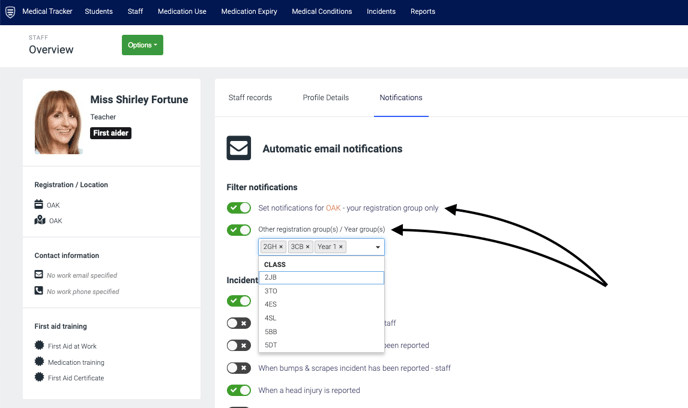 How to set automatic staff notifications