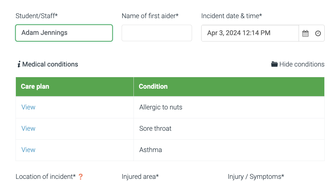 How to add a medical condition and a care plan