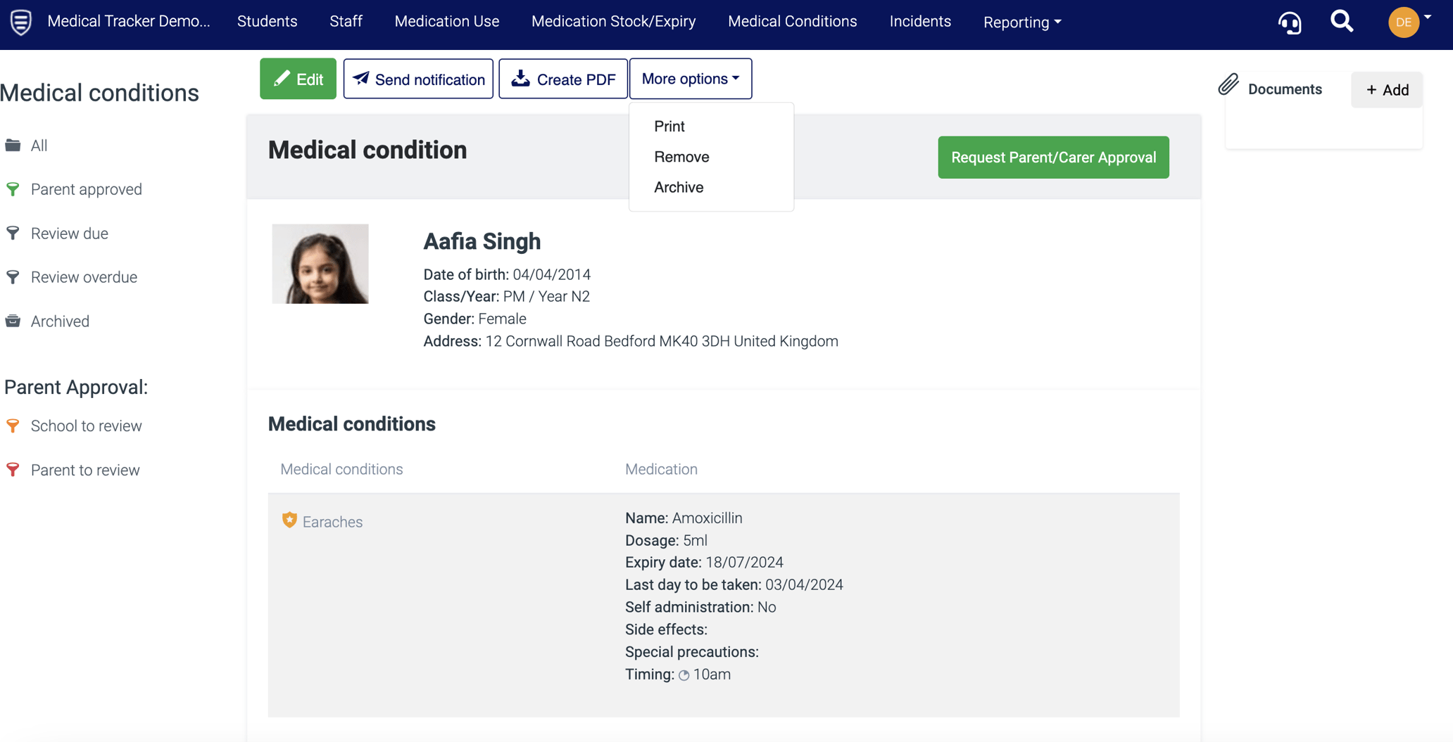 How do I archive a medical condition?