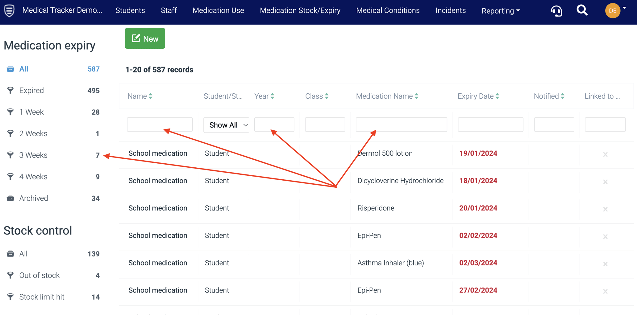 How to filter and export information for medication expiry records