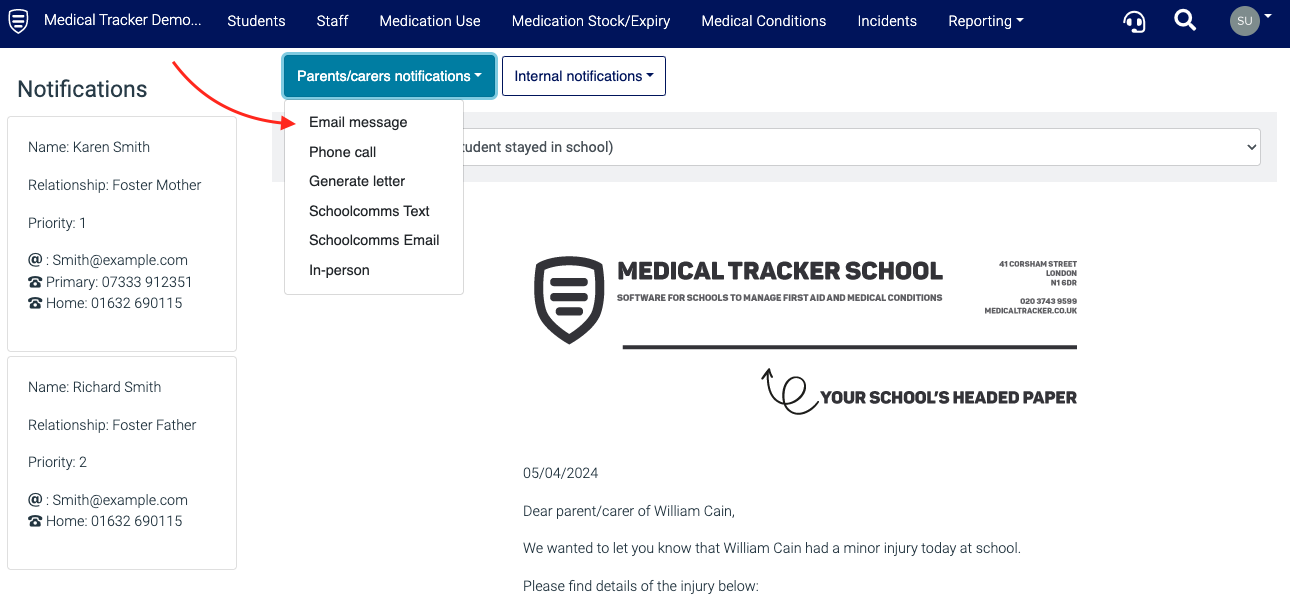 Emailing Parents and Carers