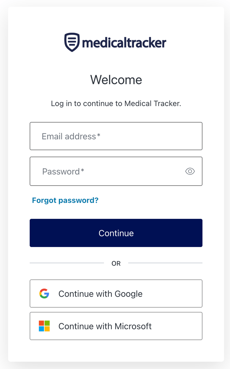 SSO: Logging into Medical Tracker using single sign on for the first time