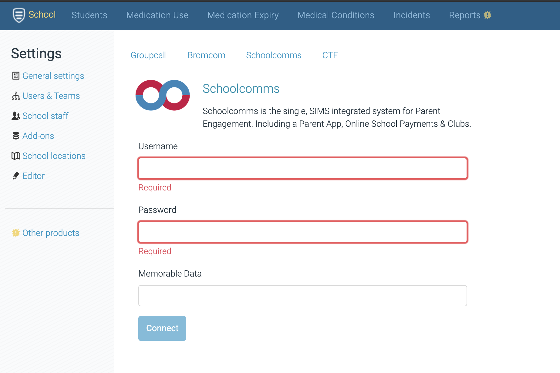 Connecting Medical Tracker With Schoolcomms