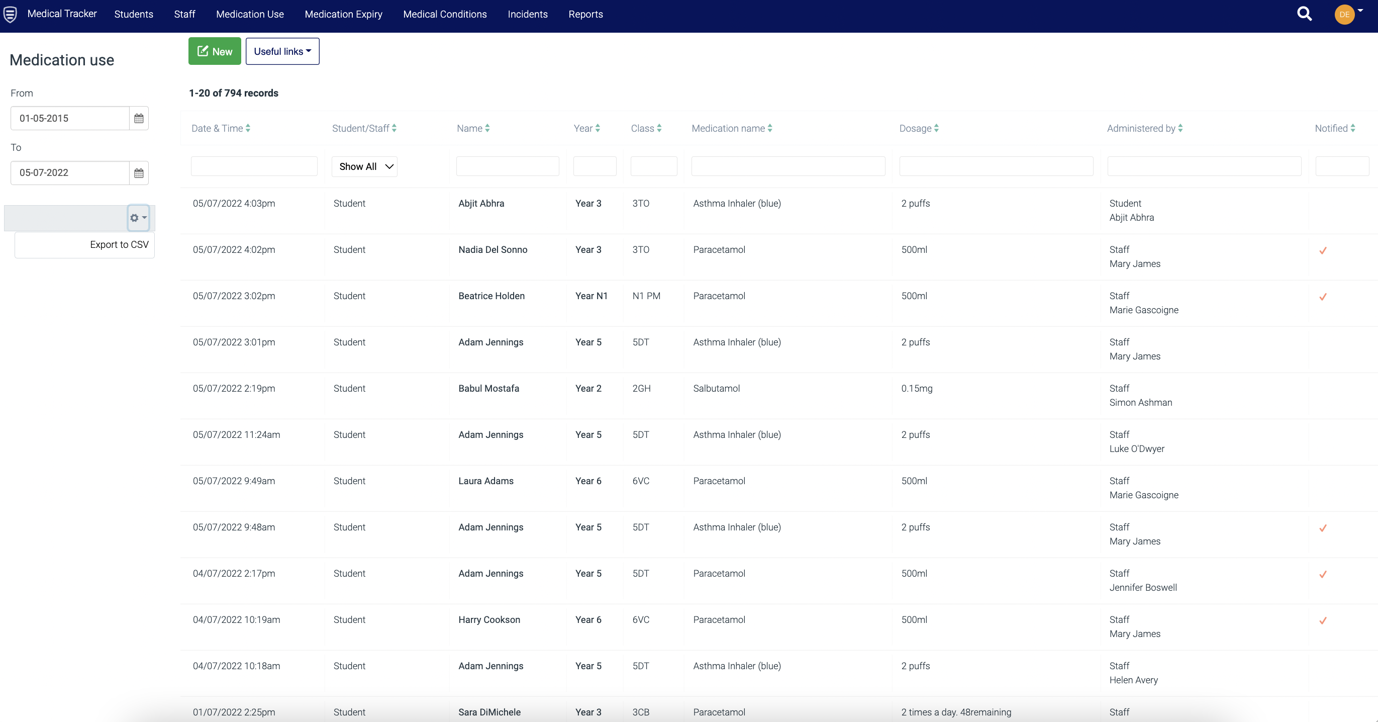 How to export data from Medical Tracker to a .csv or Excel document?