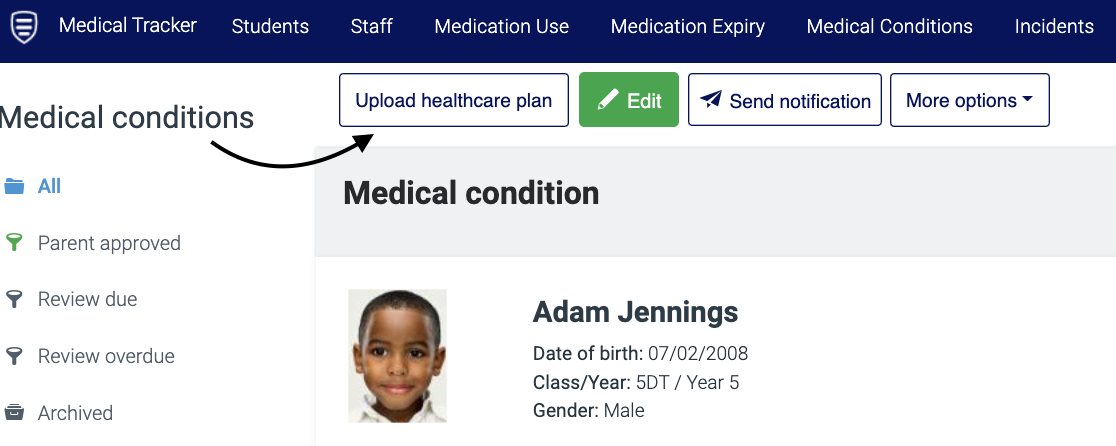 How to add a medical condition and a care plan