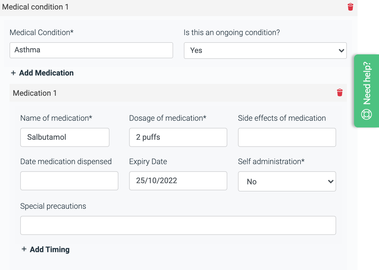 How to add a medical condition and a care plan