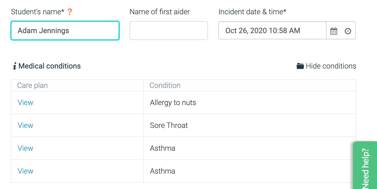 How to add a medical condition
