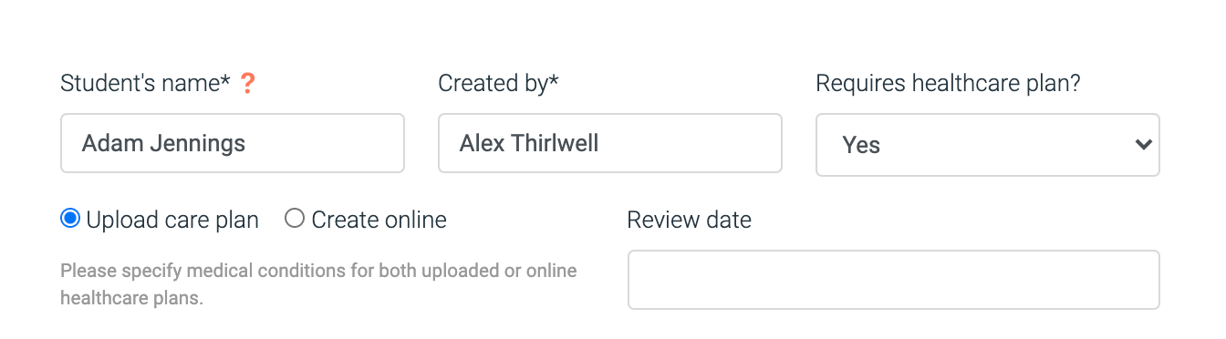 How to add a medical condition and a care plan